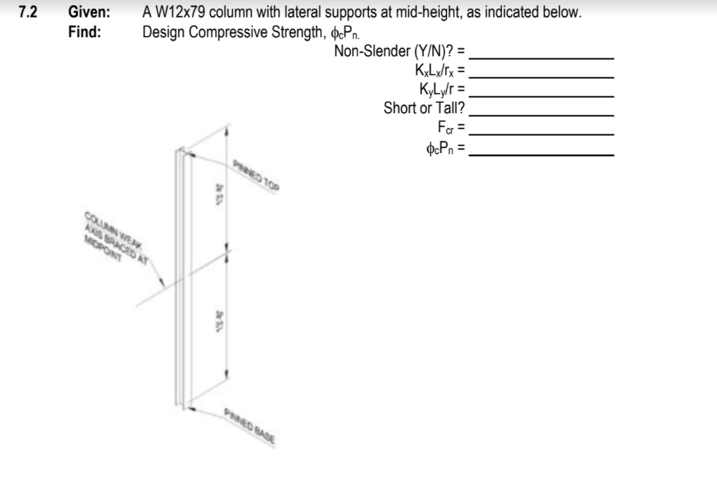 Solved 7.2 Given: Find: A W12x79 column with lateral | Chegg.com