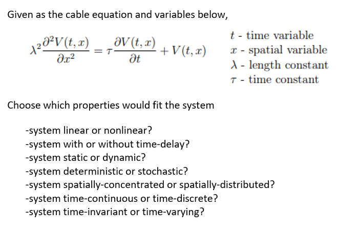 Solved Given as the cable equation and variables below, | Chegg.com