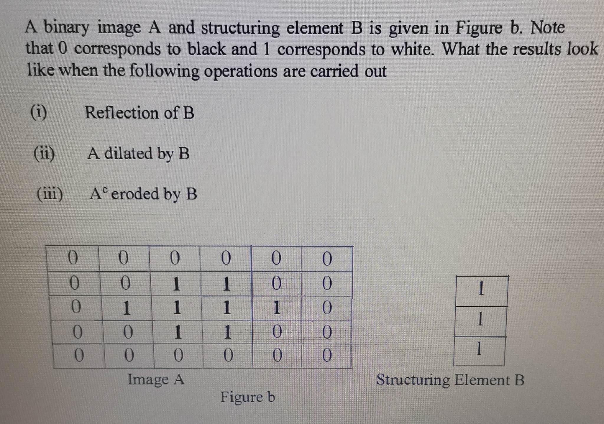 Solved A Binary Image A And Structuring Element B Is Given 