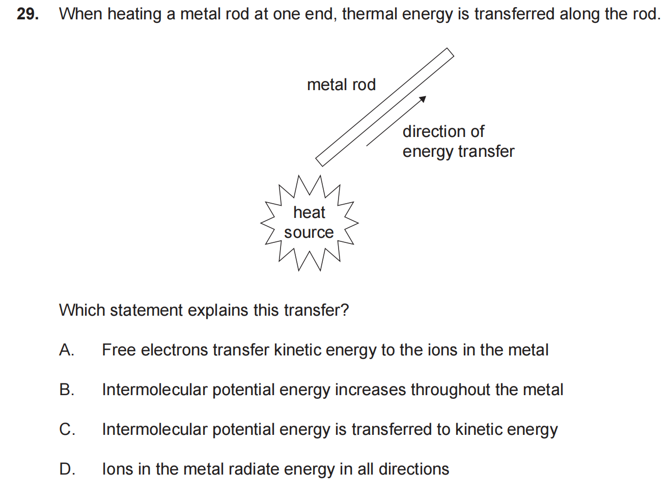Solved When heating a metal rod at one end, thermal energy | Chegg.com