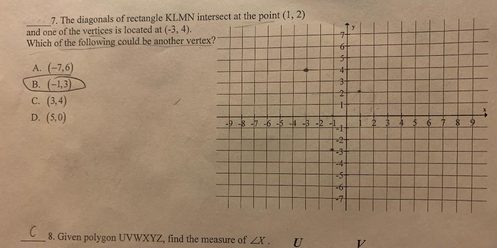Solved 7. The diagonals of rectangle KLMN intersect at the | Chegg.com