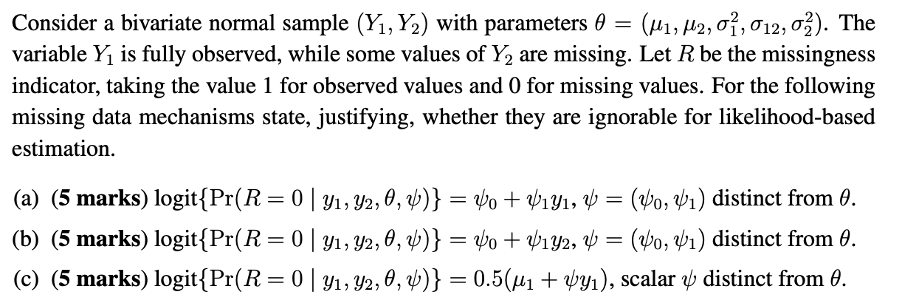Solved Consider A Bivariate Normal Sample Y1y2 With 