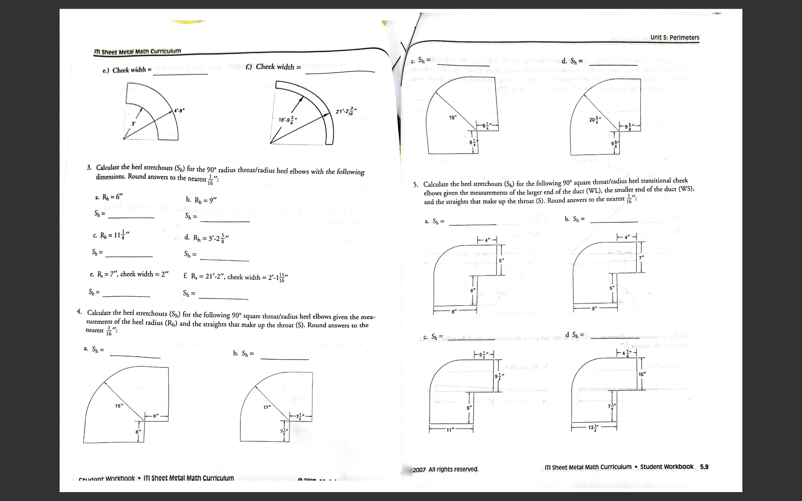 3. Calculate the heel stretchouts (Sh) for the 90∘ | Chegg.com