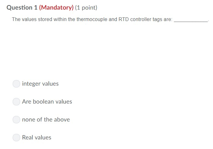 Solved Question 1 (Mandatory) (1 point) The values stored | Chegg.com