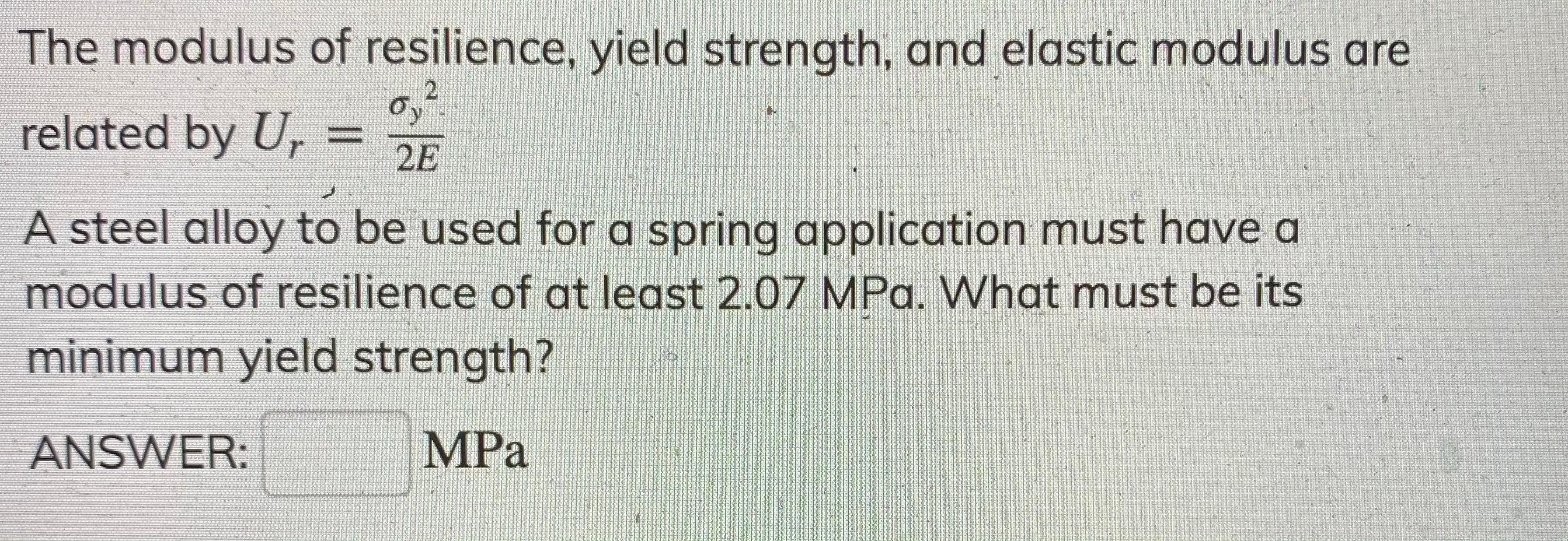 Solved 2 Oy The modulus of resilience, yield strength, and | Chegg.com