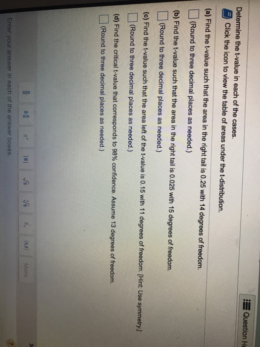 Solved Determine the t-value in each of the cases. (a) Find | Chegg.com