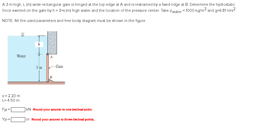 Solved A 3 m high, L {m} wide rectangular gate is hinged at | Chegg.com