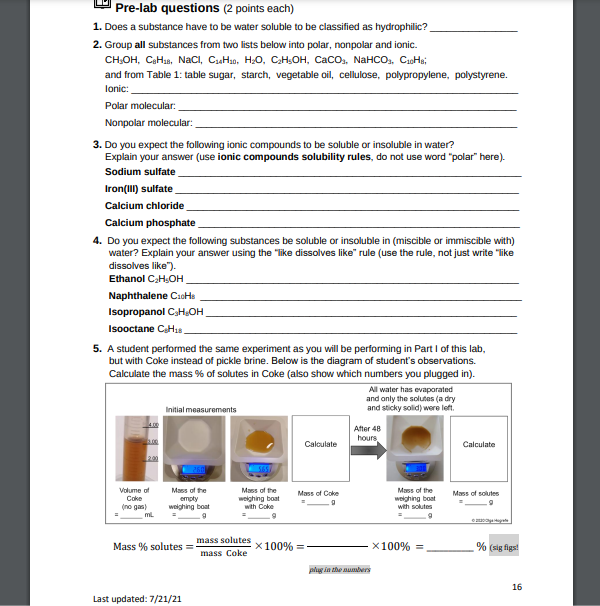 Solved Pre-lab questions (2 points each) 1. Does a substance | Chegg.com
