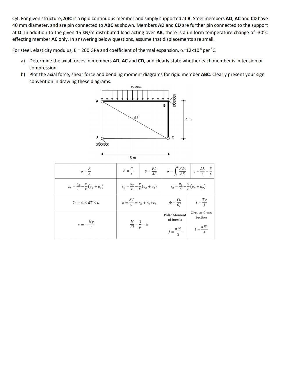 Solved Q4. For given structure, ABC is a rigid continuous | Chegg.com