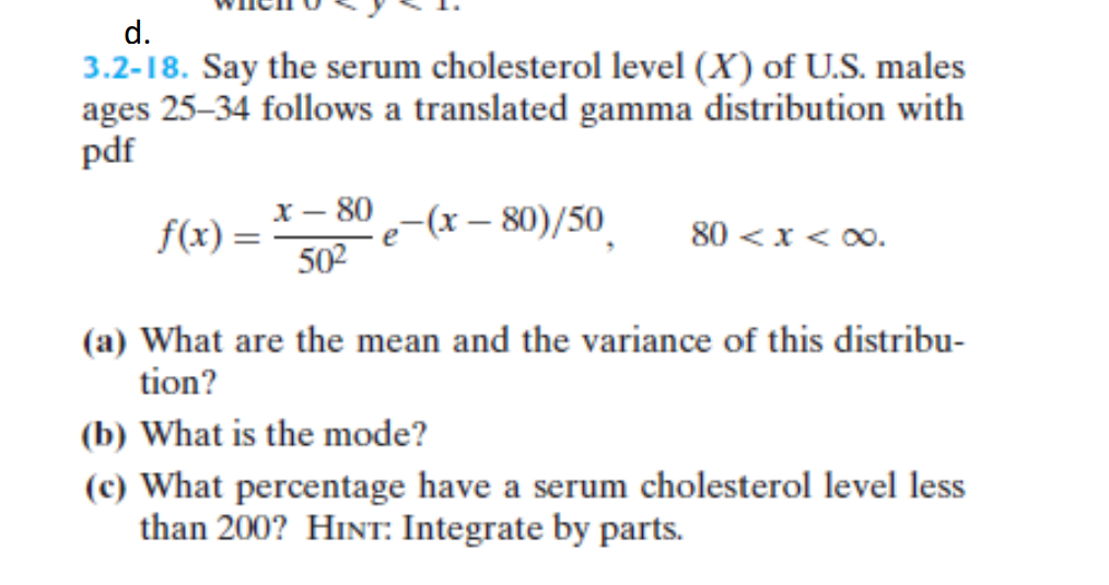 Solved 3.2-18. Say the serum cholesterol level (X) of U.S. | Chegg.com