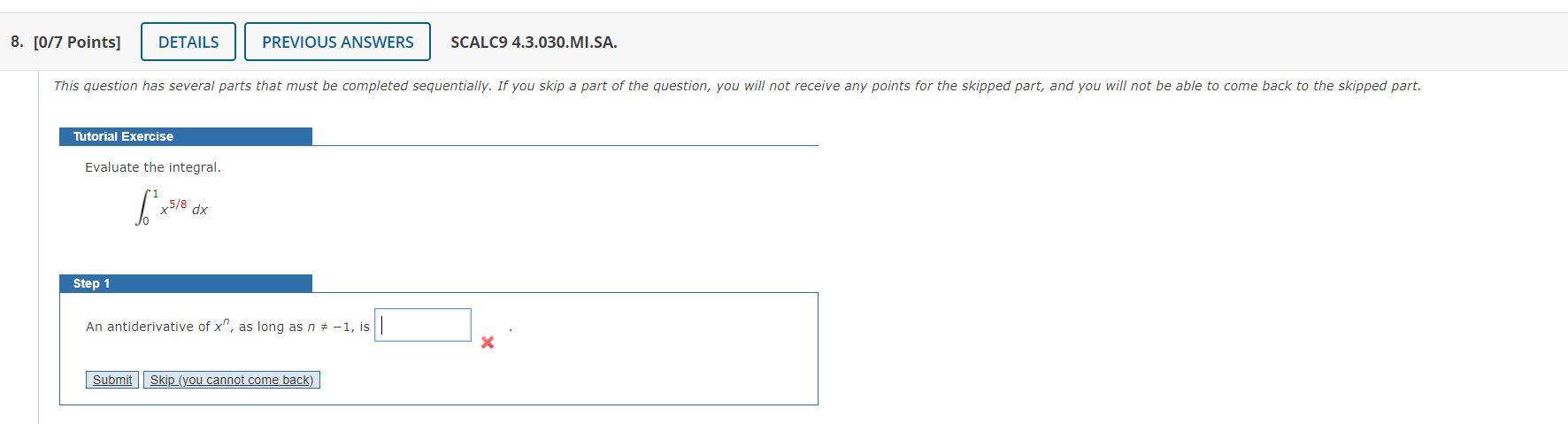 Solved 8. [0/7 Points] DETAILS PREVIOUS ANSWERS SCALC9 | Chegg.com