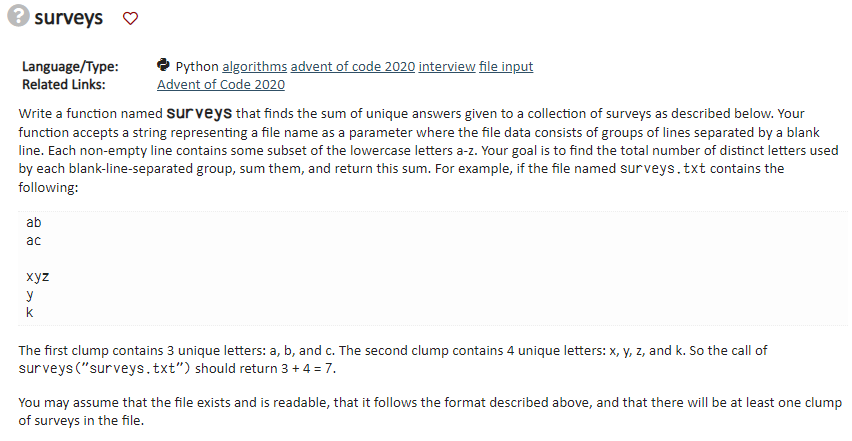 Solved Write a function named Surveys that finds the sum of | Chegg.com