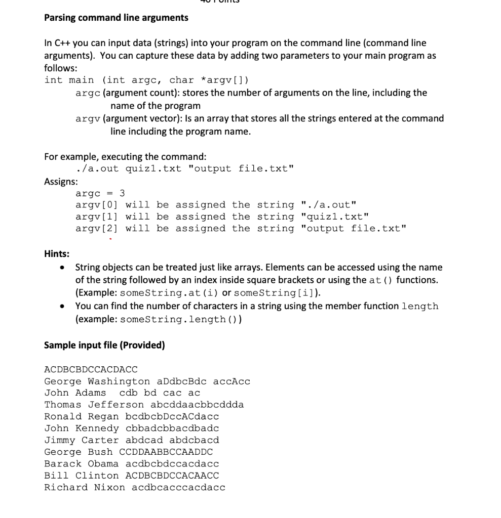 Objectives: Use strings, files, and command line | Chegg.com