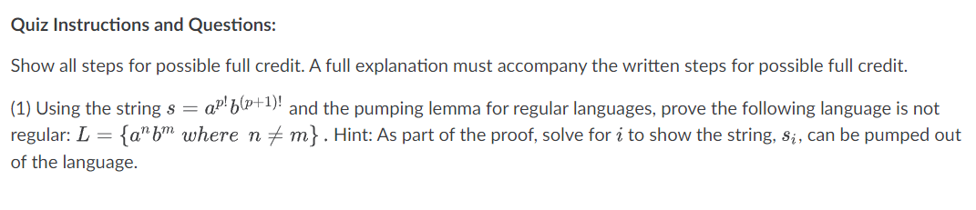 Solved Quiz Instructions and Questions: Show all steps for | Chegg.com