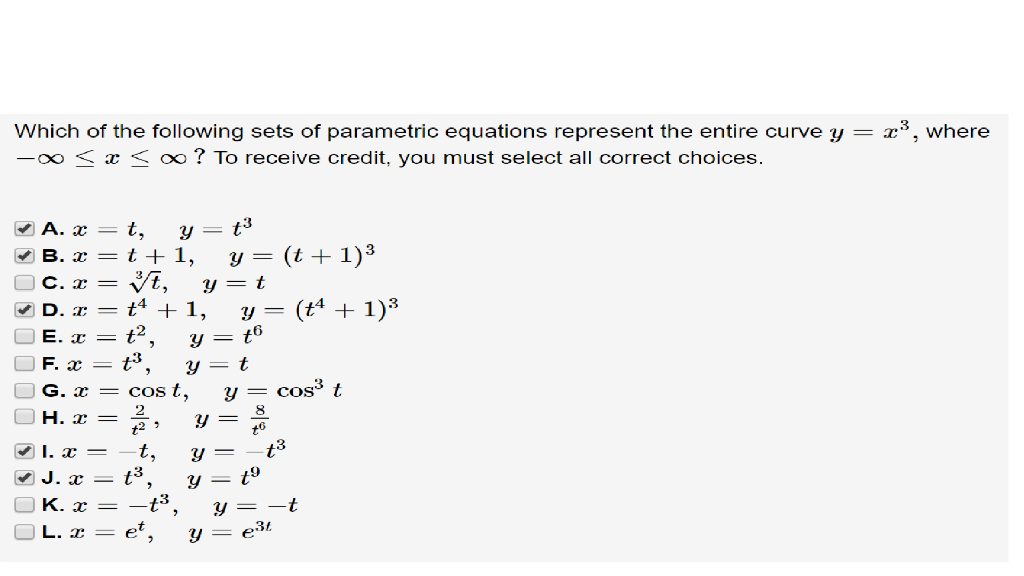 Solved Which Of The Following Sets Of Parametric Equations