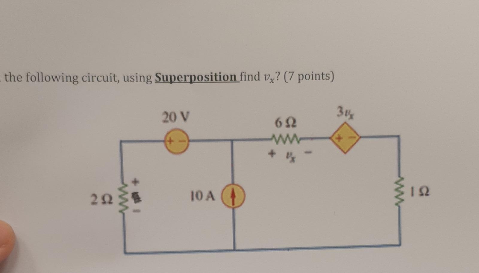 Solved the following circuit, using Superposition find vx ? | Chegg.com