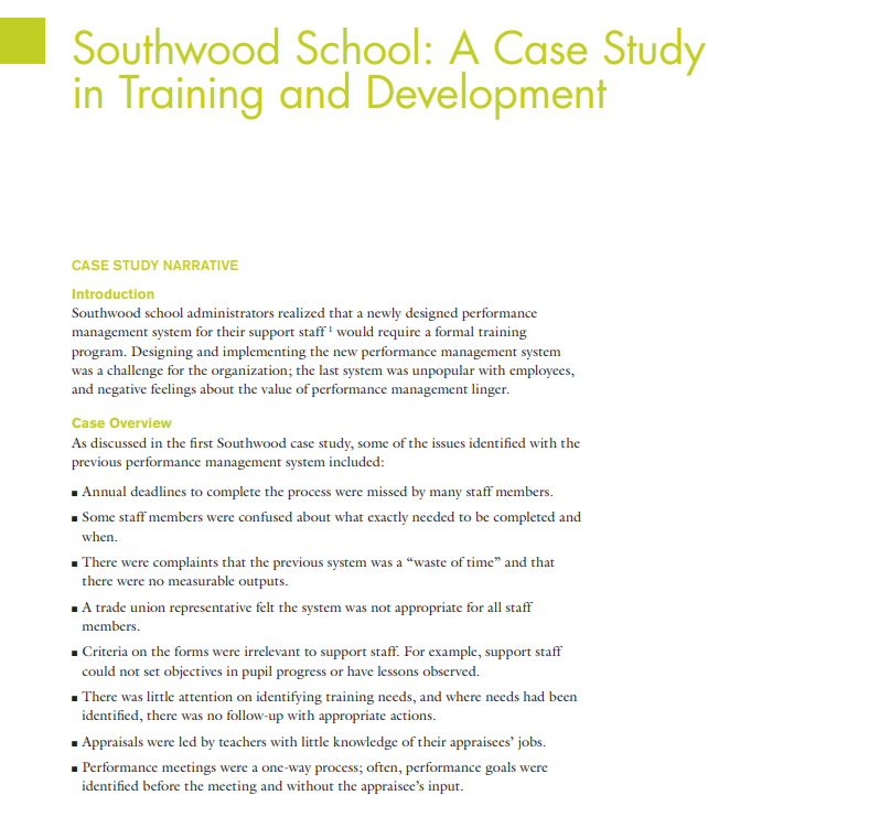 Solved Southwood School: A in Training and Development CASE | Chegg.com