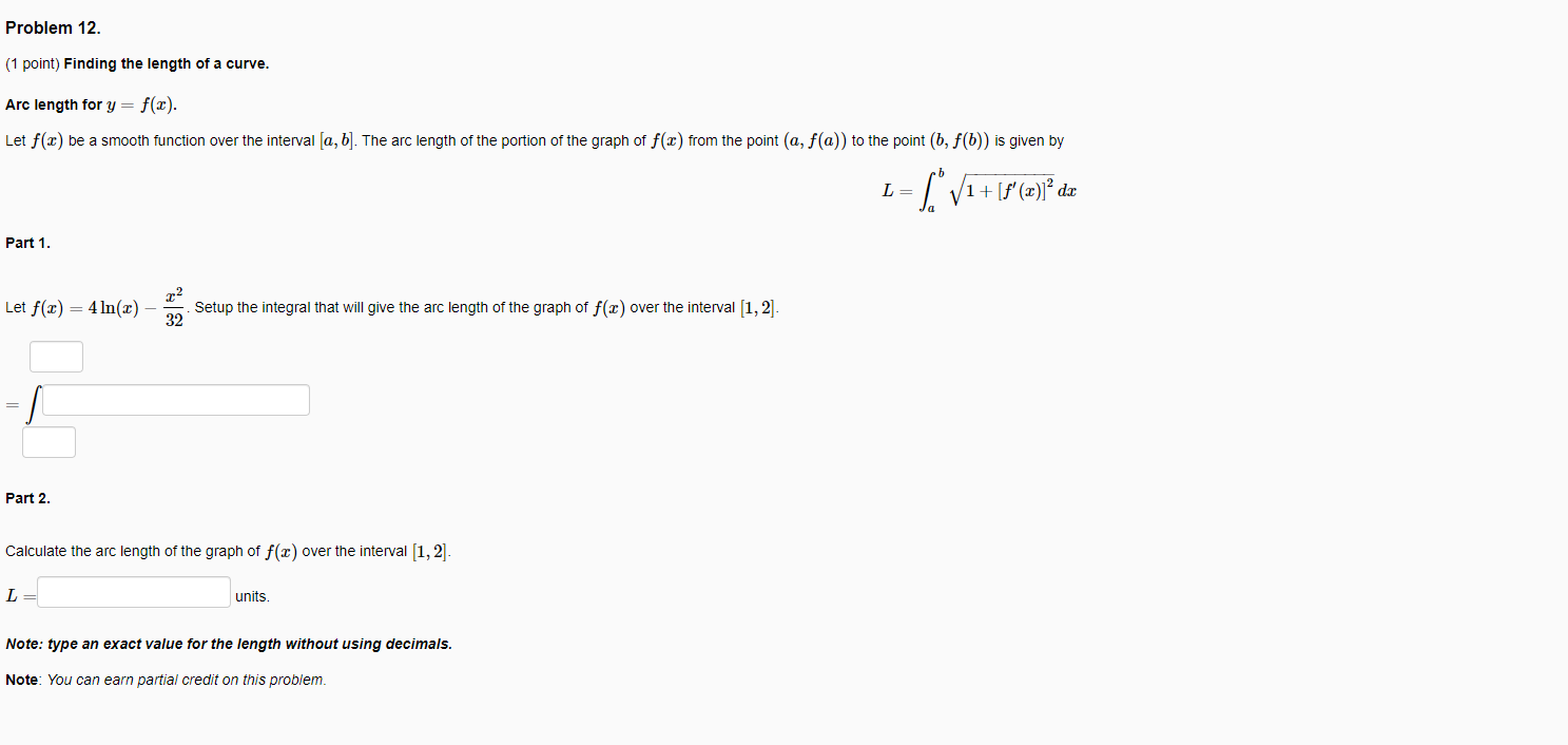 Solved Problem 12. (1 point) Finding the length of a curve. | Chegg.com