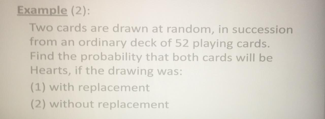 Solved Example (2) Two cards are drawn at random, in | Chegg.com