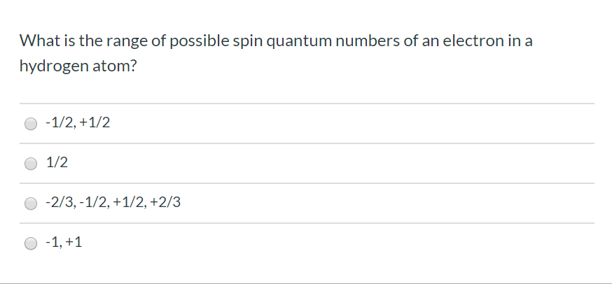 Solved What is the range of possible spin quantum numbers of | Chegg.com
