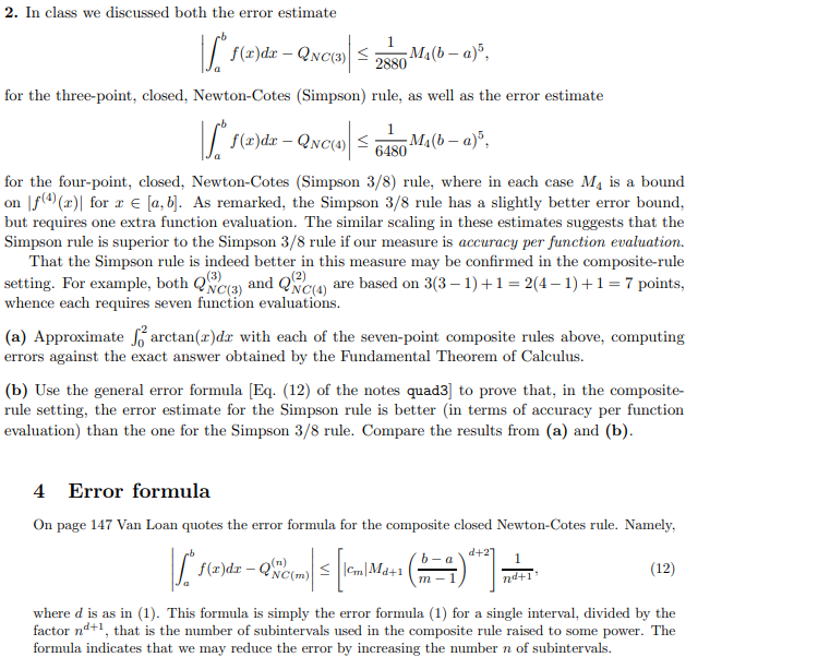 Solved 2. In class we discussed both the error estimate 1 | Chegg.com