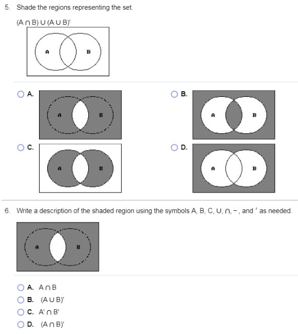 Solved 5. Shade the regions representing the set. (ANB) U (A | Chegg.com