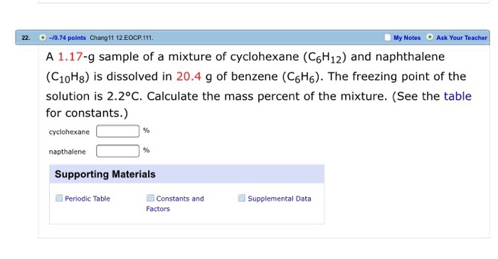 Solved A 1.17-g sample of a mixture of cyclohexane (C_6H_12) | Chegg.com