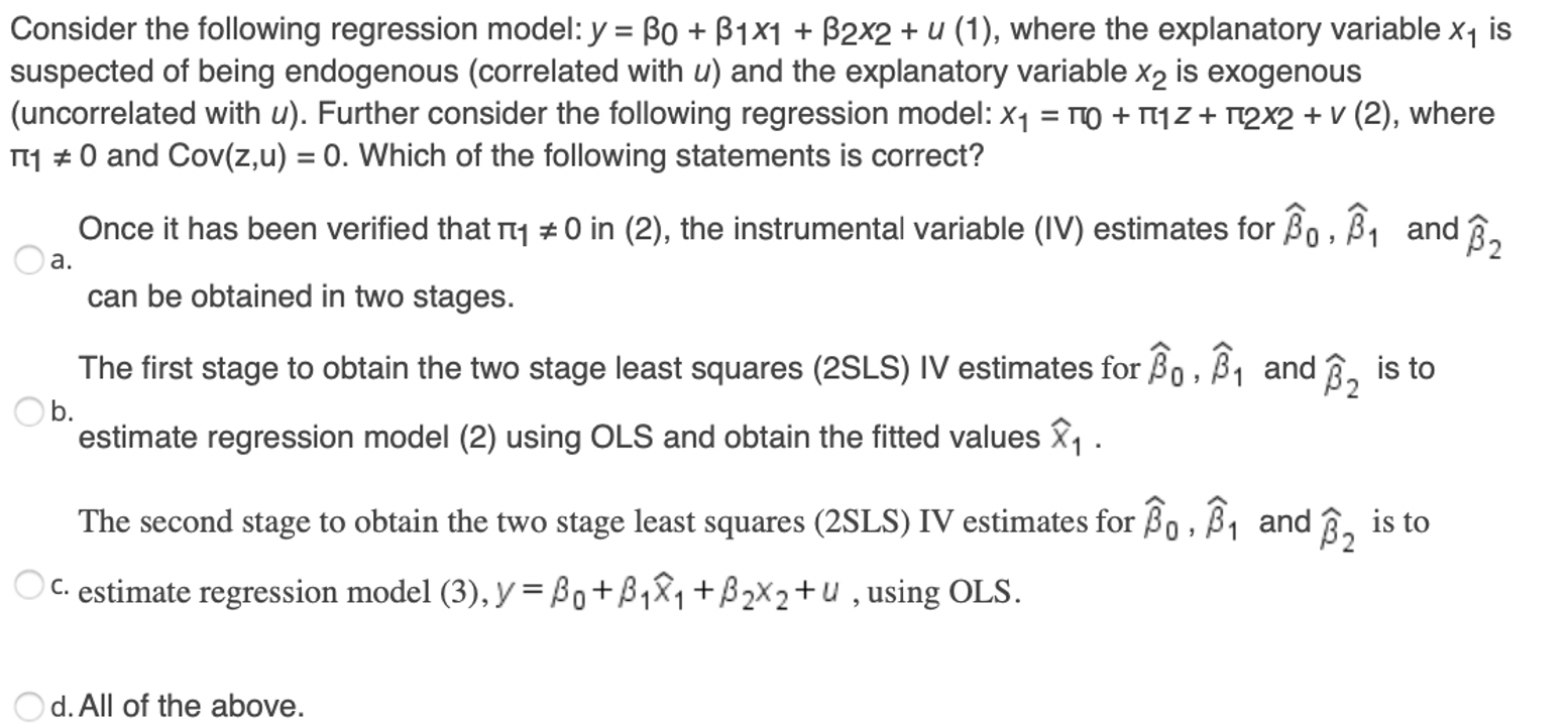 Solved a. Consider the following regression model: y = Bo + | Chegg.com