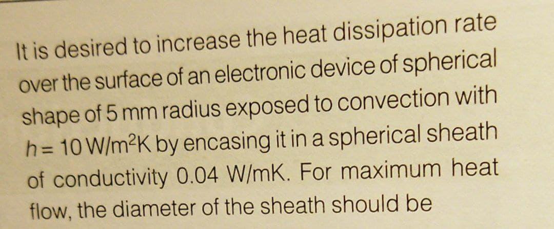 Solved It is desired to increase the heat dissipation rate | Chegg.com