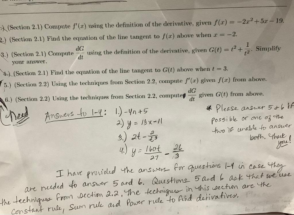 Solved 1 + dt your answer. dt (Section 2.1) Compute f'(x) | Chegg.com