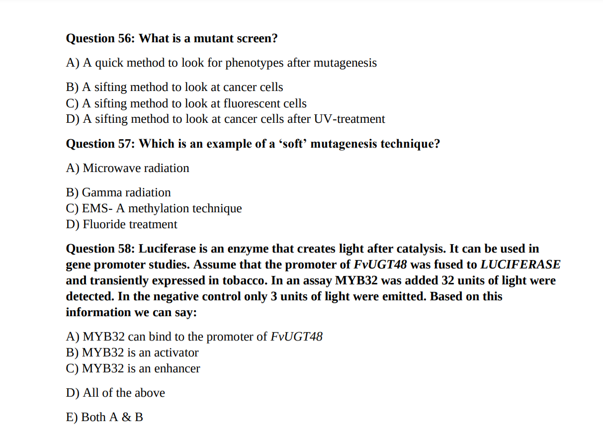 Solved Question 56: What is a mutant screen? A) A quick | Chegg.com