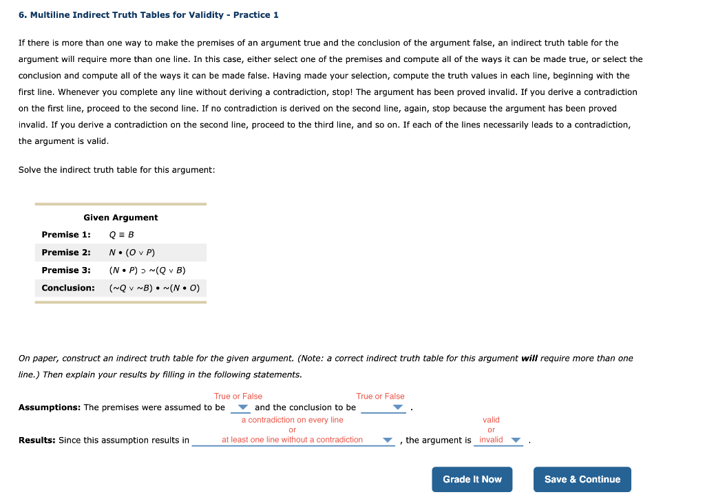 6. Multiline Indirect Truth Tables for Validity - | Chegg.com