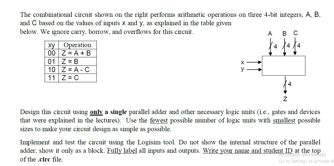 Solved The combinational circuit shown on the right performs | Chegg.com