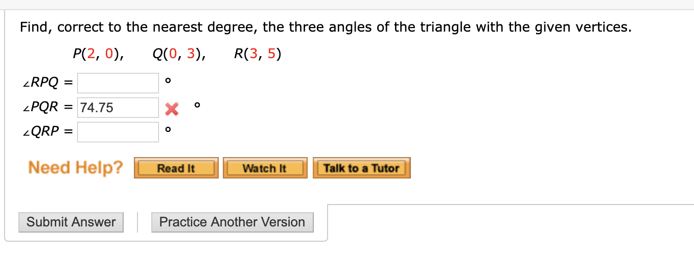 Solved Find, correct to the nearest degree, the three angles | Chegg.com