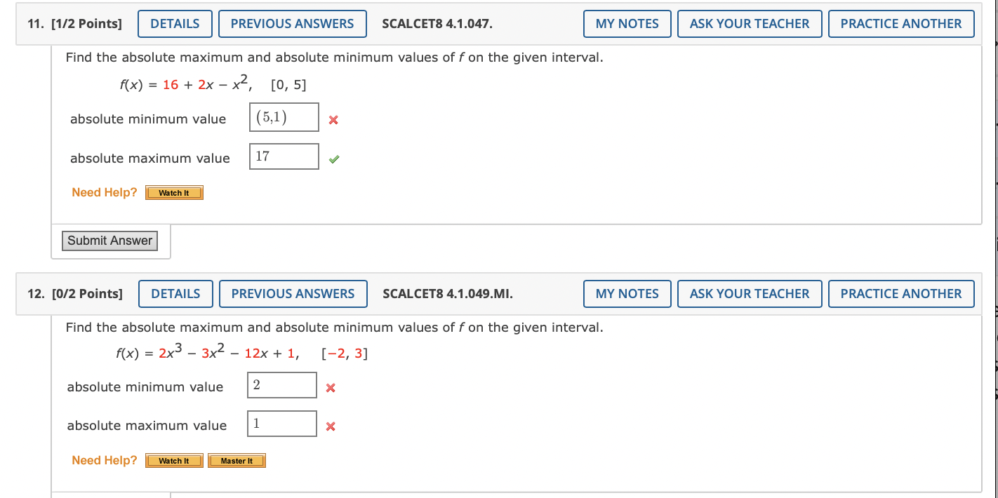 Solved Find the absolute maximum and absolute minimum values | Chegg.com