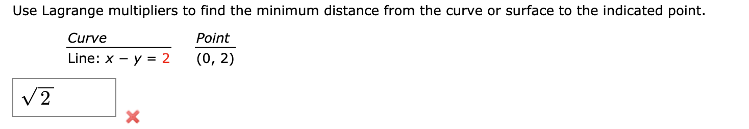 Solved Use Lagrange multipliers to find the minimum distance | Chegg.com