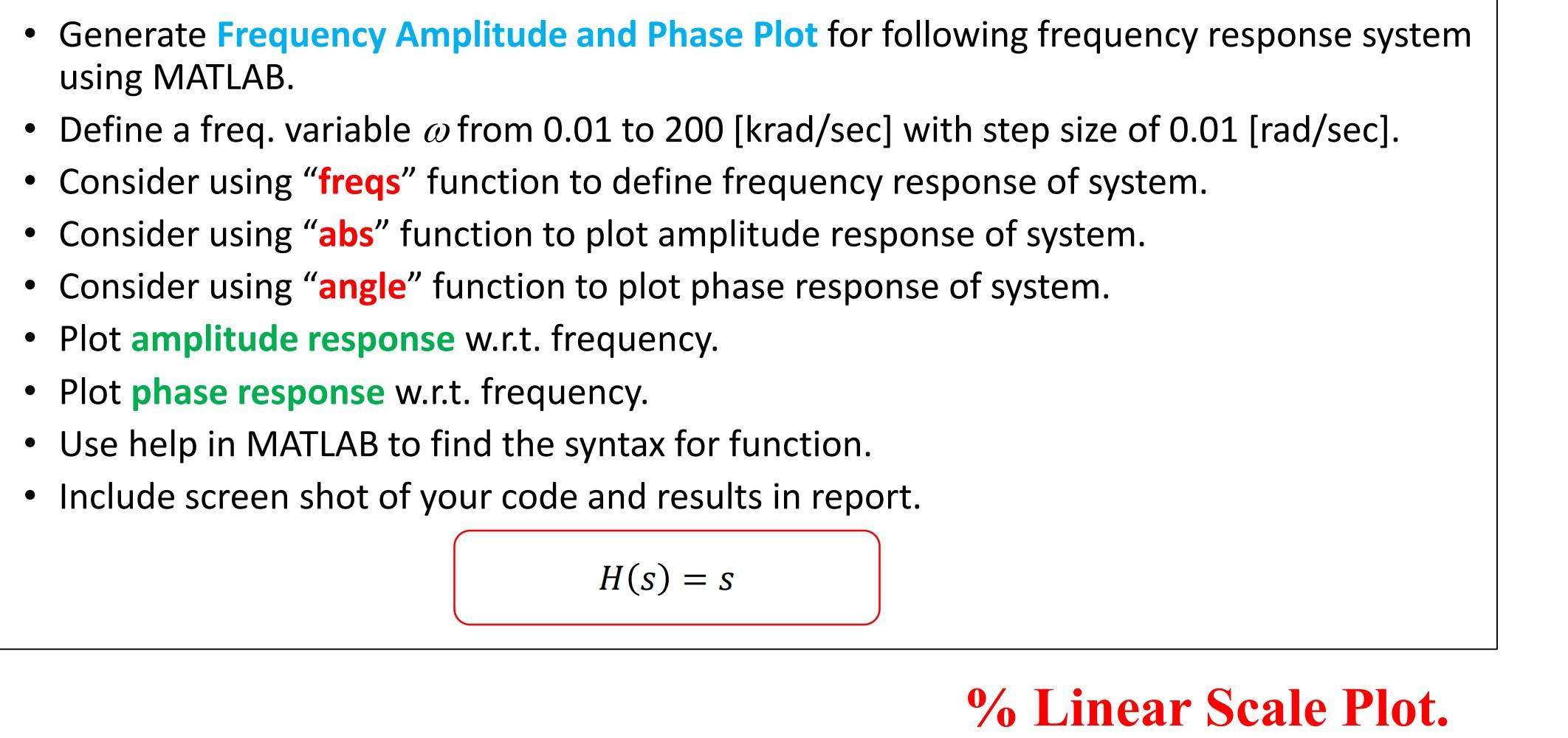 Solved - Generate Frequency Amplitude and Phase Plot for | Chegg.com