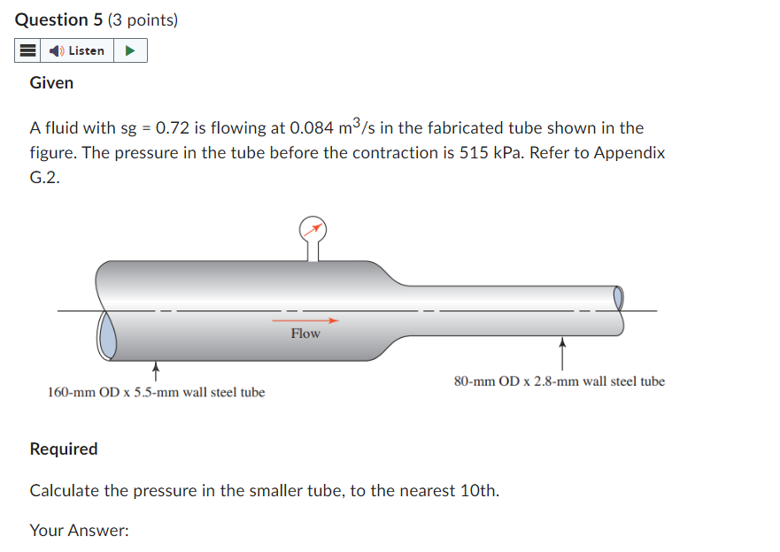 Solved Question 5 (3 ﻿points) ﻿Given A fluid with | Chegg.com