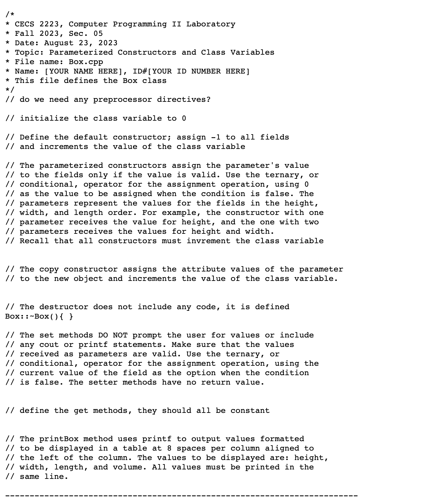 Solved Cecs 2223 Computer Programming Ii Laboratory 