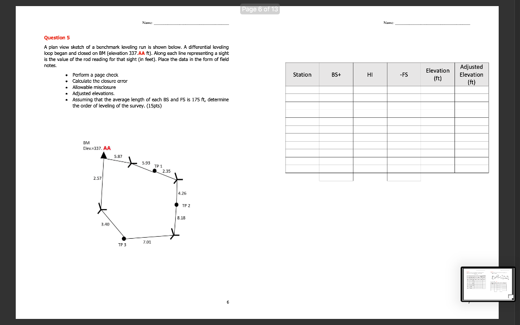 Solved Page 6 of 13 Name Question 5 A plan view sketch of a | Chegg.com