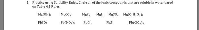 Solved 1. Practice using Solubility Rules. Circle all of the | Chegg.com