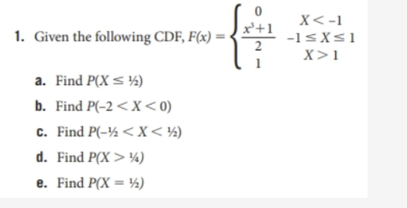 Solved 1. Given the following CDF, | Chegg.com