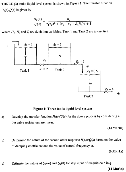 Solved THREE (3) tanks liquid level system is shown in | Chegg.com