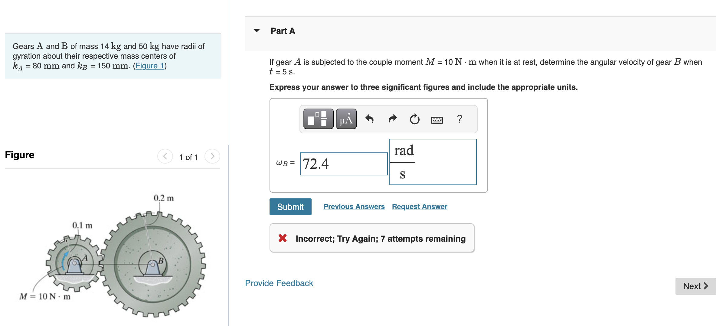 Solved Gears A and B of ﻿mass 14 kg ﻿and 50 kg ﻿have radii | Chegg.com