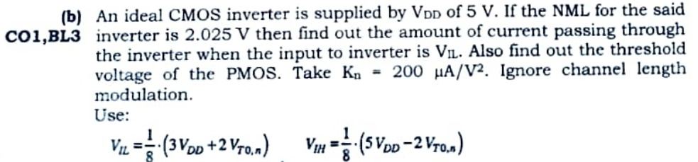 Solved (b) An ideal CMOS inverter is supplied by VDD of 5 V. | Chegg.com
