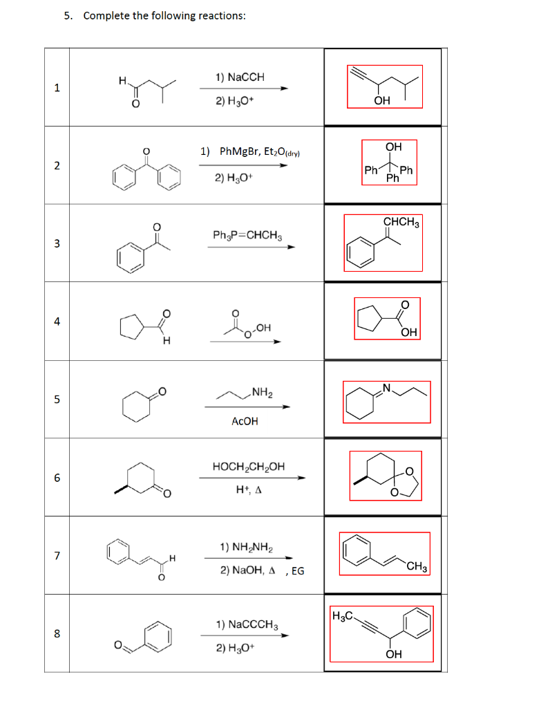 Solved 5. Complete the following reactions: H 1) NaCCH 1 TY | Chegg.com