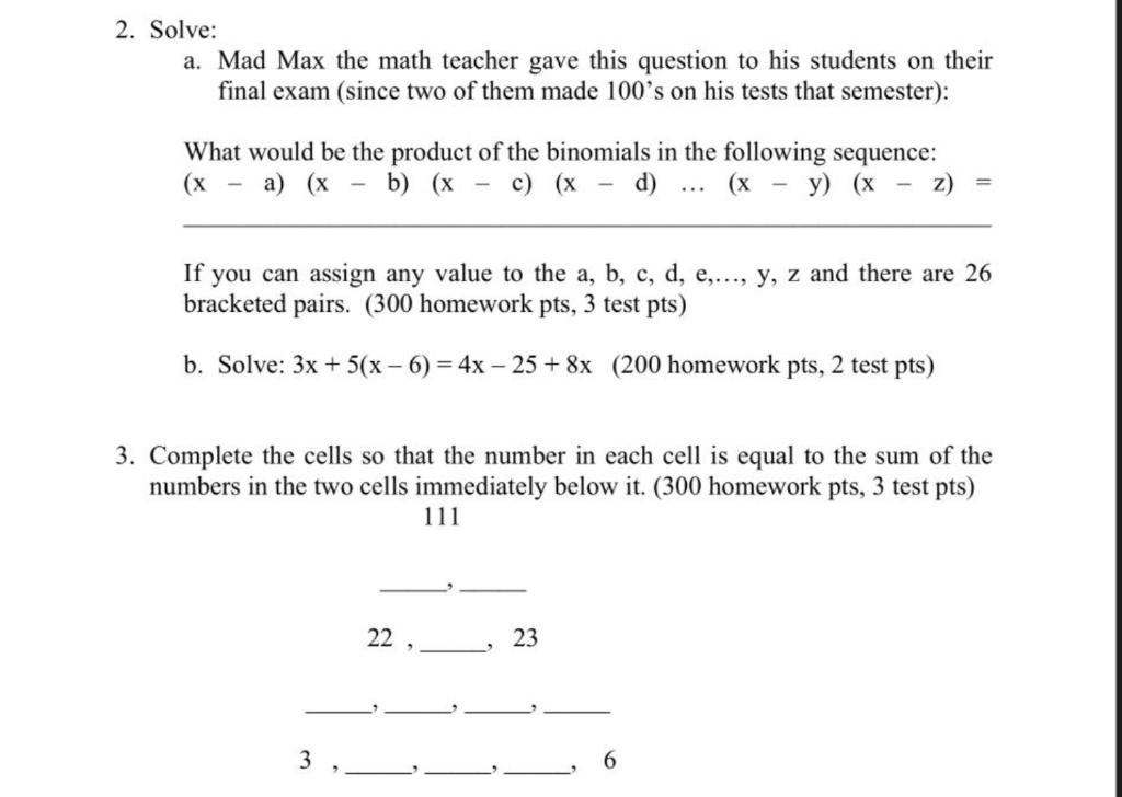 Solved 2. Solve: a. Mad Max the math teacher gave this | Chegg.com