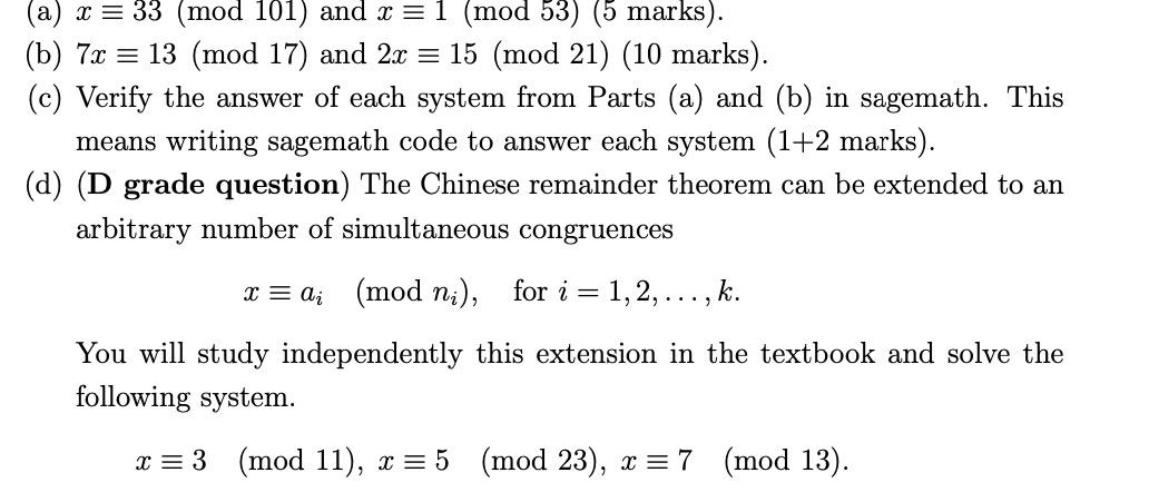 Solved Use the Chinese Remainder theorem and extended | Chegg.com
