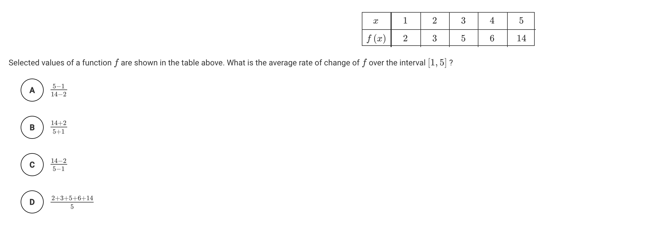 Solved C 1 2 3 4 5 F x 2 3 5 6 14 Selected Values Of A Chegg