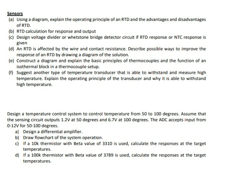 Solved Sensors (a) Using a diagram, explain the operating | Chegg.com
